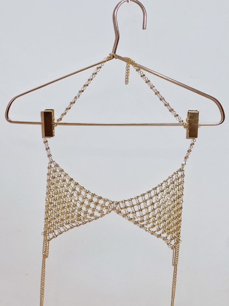 Bralette Body jewel in strass e oro Leontine